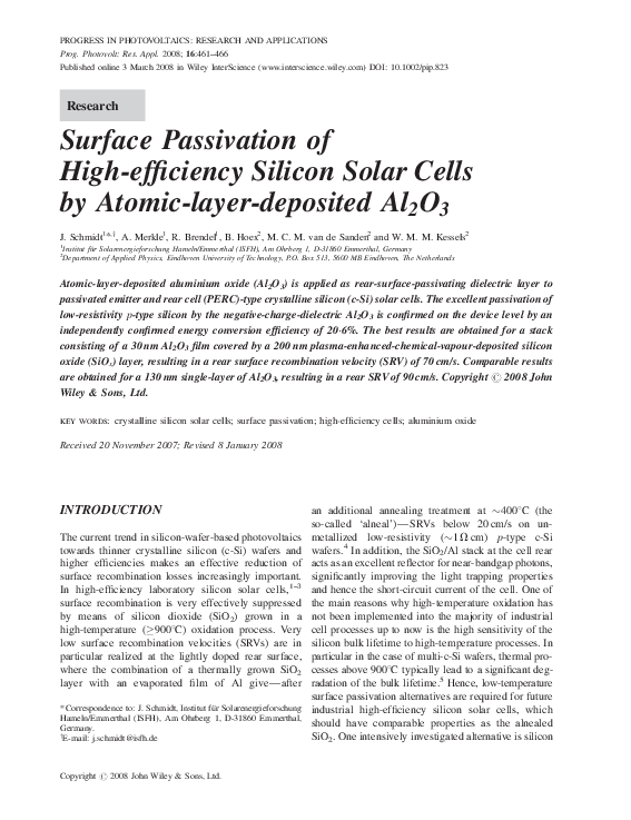 (PDF) Surface passivation of high-efficiency silicon solar cells by atomic-layer-deposited Al 2 O 3