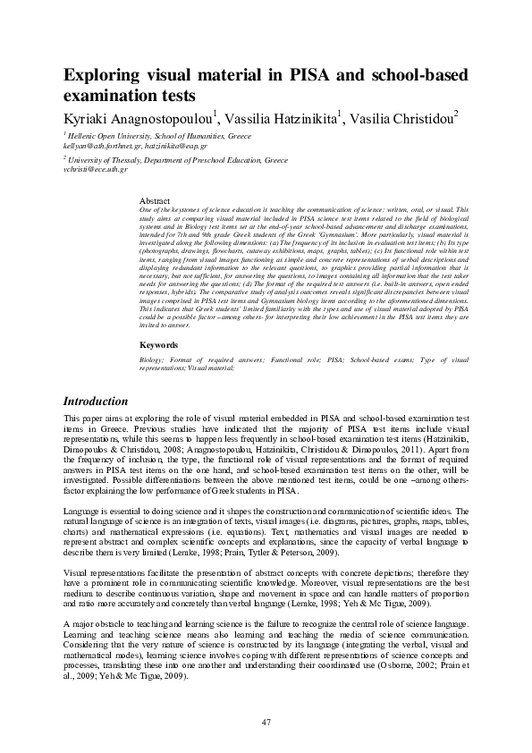 (PDF) Exploring visual material in PISA and school-based examination tests