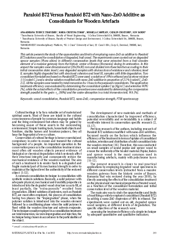 (PDF) Paraloid B72 Versus Paraloid B72 with Nano-ZnO Additive as ...