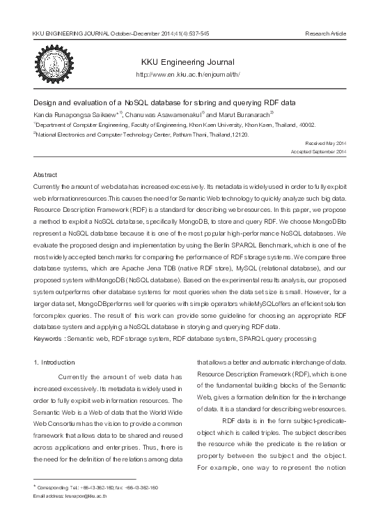 Pdf Design And Evaluation Of A Nosql Database For Storing And Querying Rdf Data
