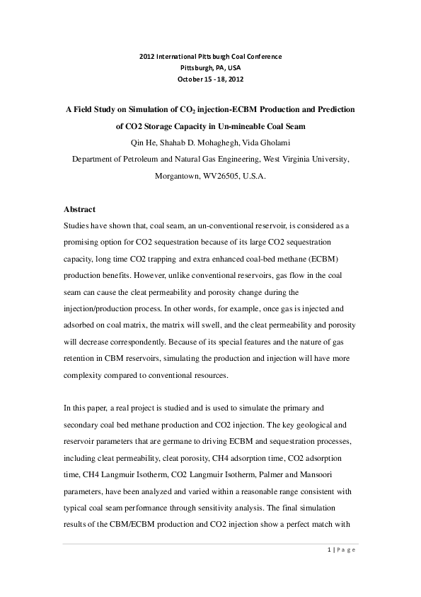 (PDF) A Field Study on Simulation of CO2 Injection and ECBM Production ...