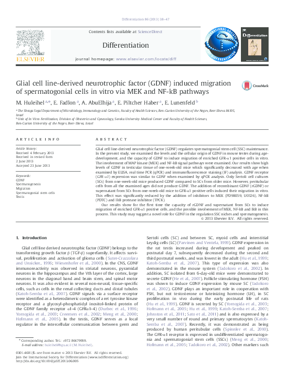 (PDF) Glial cell line-derived neurotrophic factor (GDNF) induced migration of spermatogonial ...