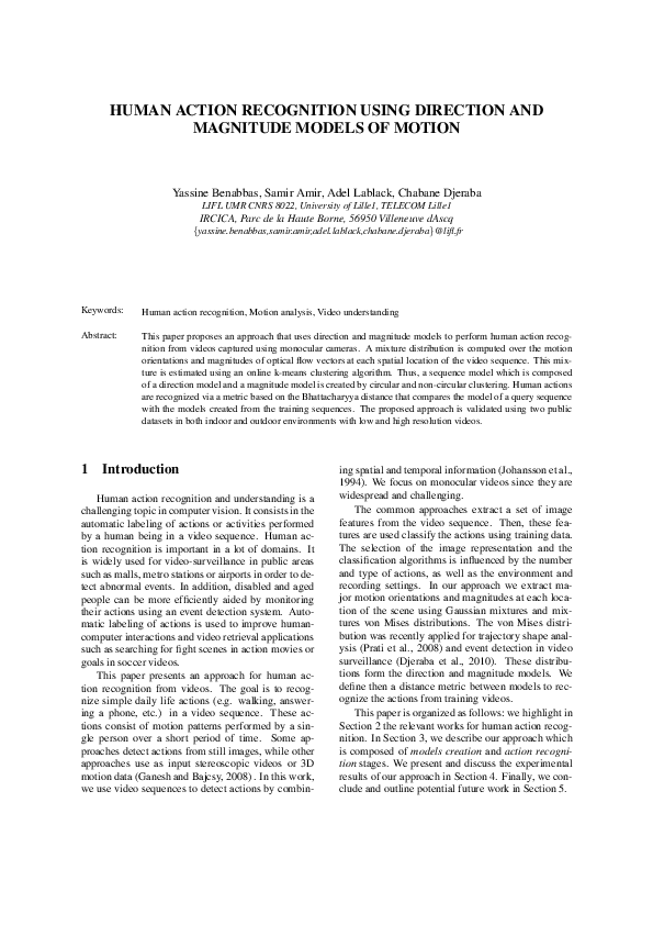 Pdf Human Action Recognition Using Direction And Magnitude Models Of