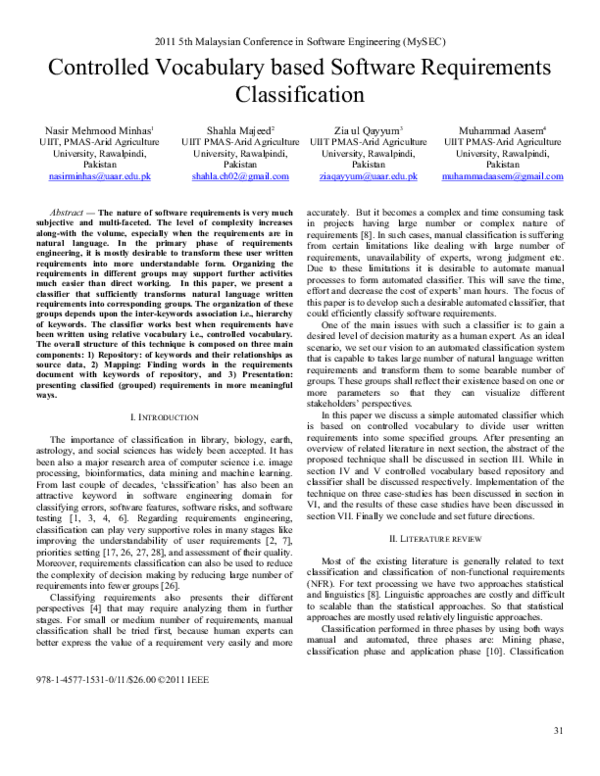 (PDF) Controlled vocabulary based software requirements classification