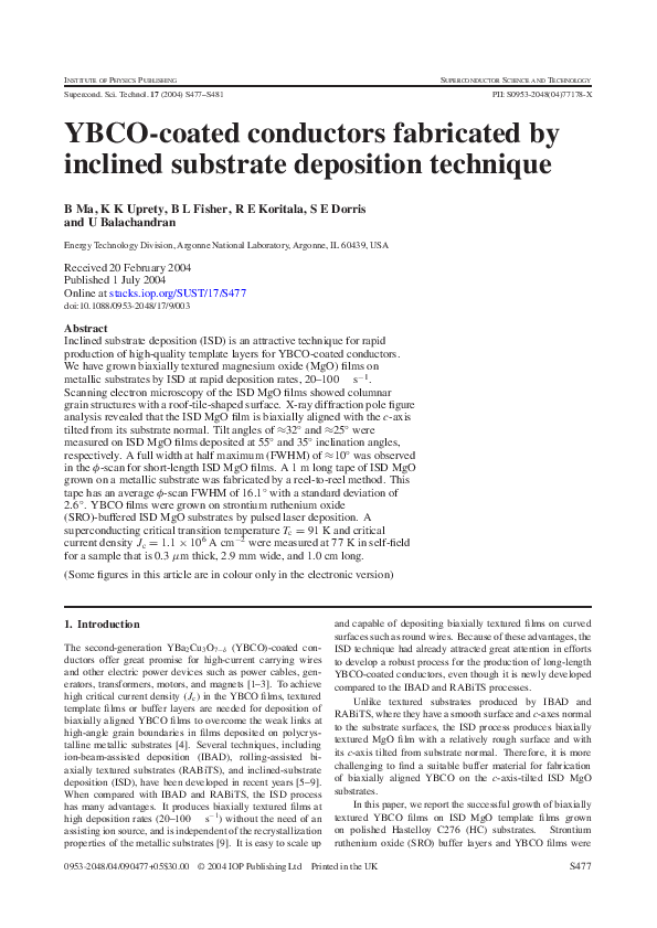 (PDF) YBCO-coated conductors fabricated by inclined substrate deposition technique