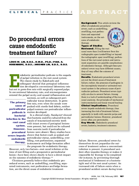 (PDF) Do procedural errors cause endodontic treatment failure?