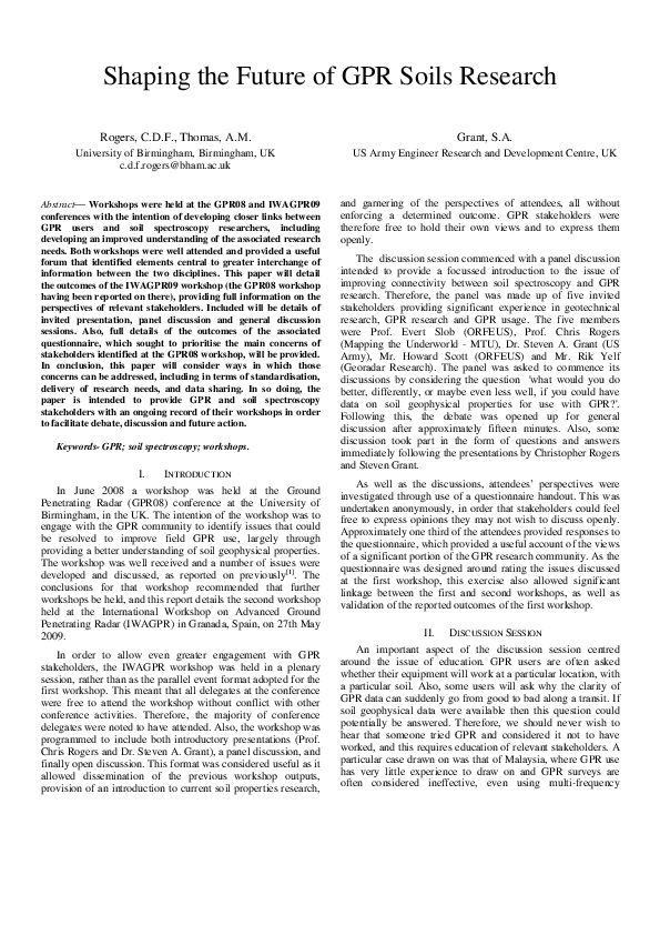 (PDF) Shaping the Future of GPR Soils Research: Report on the second ...