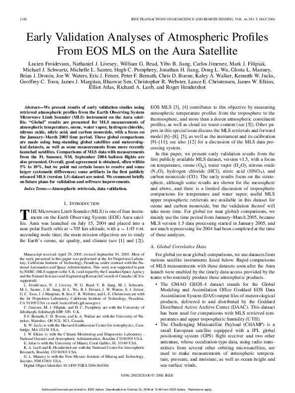 (PDF) Early validation analyses of atmospheric profiles from EOS MLS on the aura Satellite