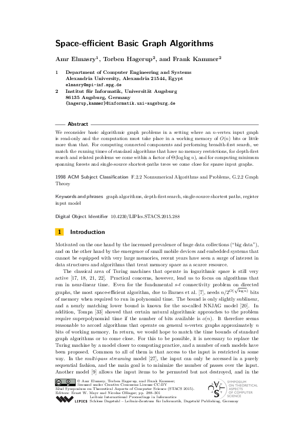 Pdf Space Efficient Basic Graph Algorithms