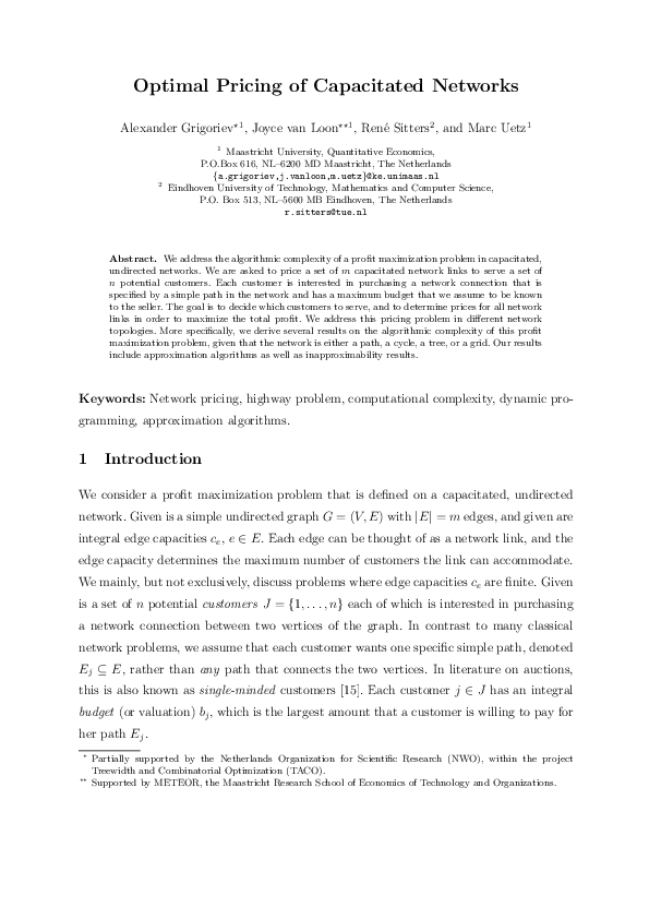 Pdf Optimal Pricing Of Capacitated Networks