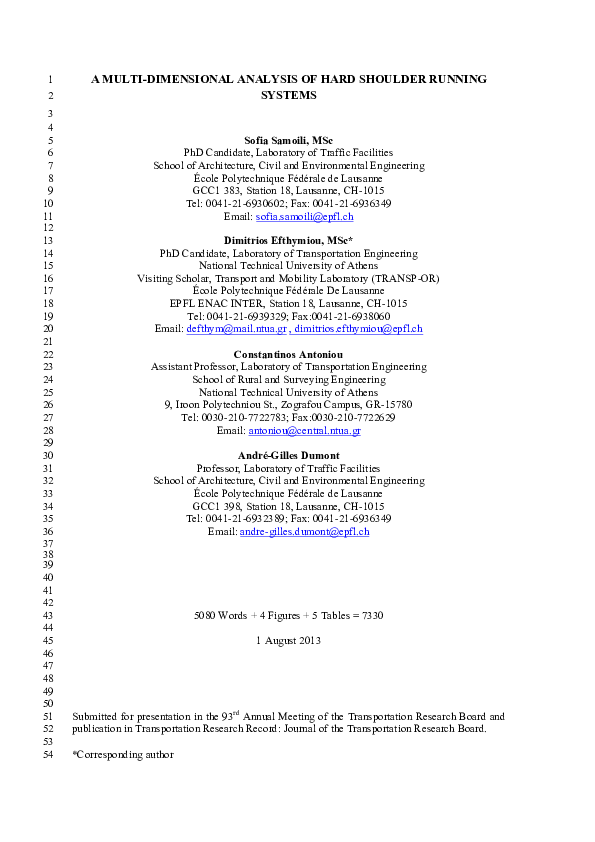 Pdf A Multi Dimensional Analysis Of Hard Shoulder Running Systems André Gilles Dumont And
