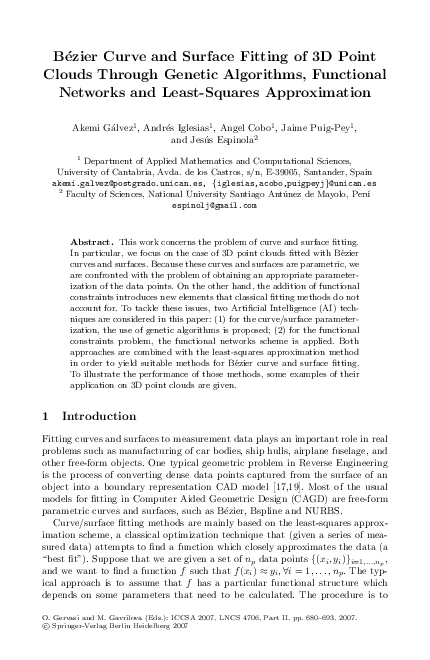 Pdf Bézier Curve And Surface Fitting Of 3d Point Clouds Through Genetic Algorithms Functional