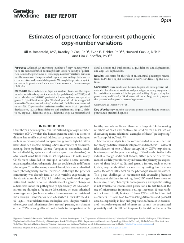 (PDF) Estimates of penetrance for recurrent pathogenic copy-number ...