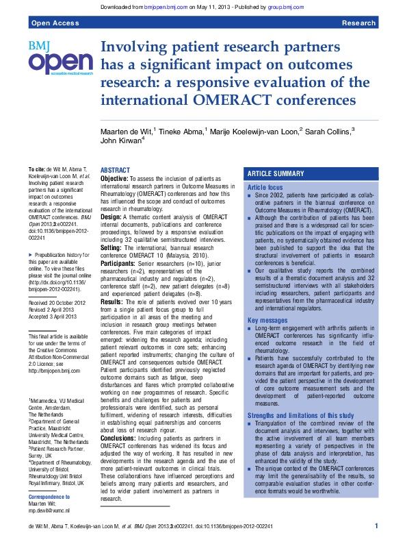 (PDF) Involving patient research partners has significant impact