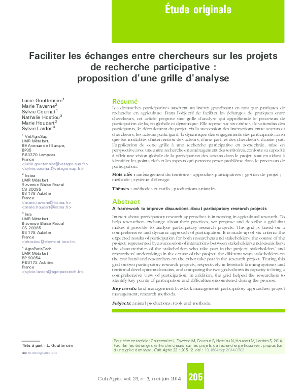 (PDF) Faciliter les échanges entre chercheurs sur les projets de ...