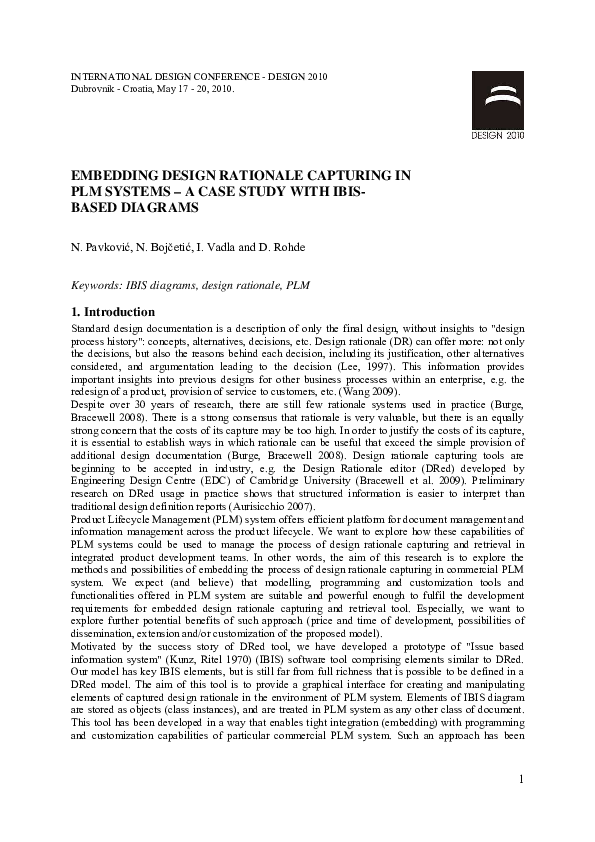 (PDF) EMBEDDING DESIGN RATIONALE CAPTURING IN PLM SYSTEMS–A CASE STUDY WITH IBIS-BASED DIAGRAMS