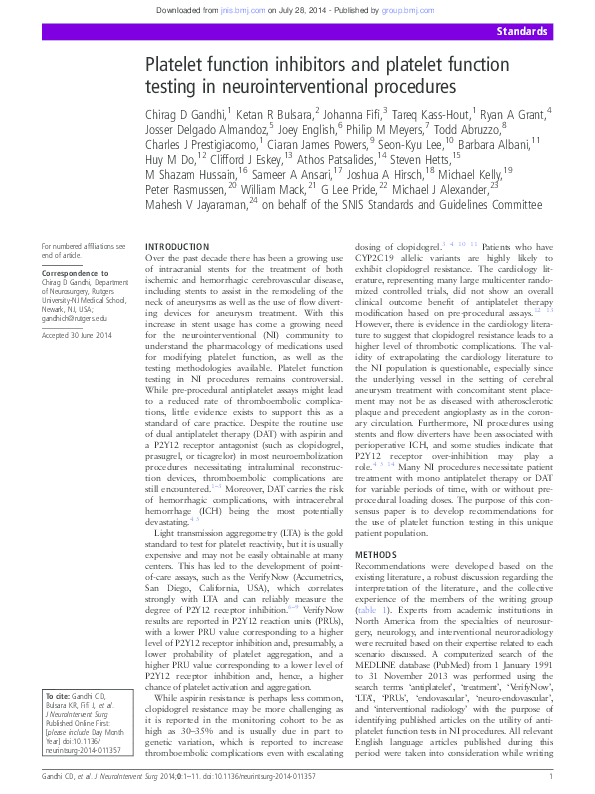 (PDF) Platelet function inhibitors and platelet function testing in ...