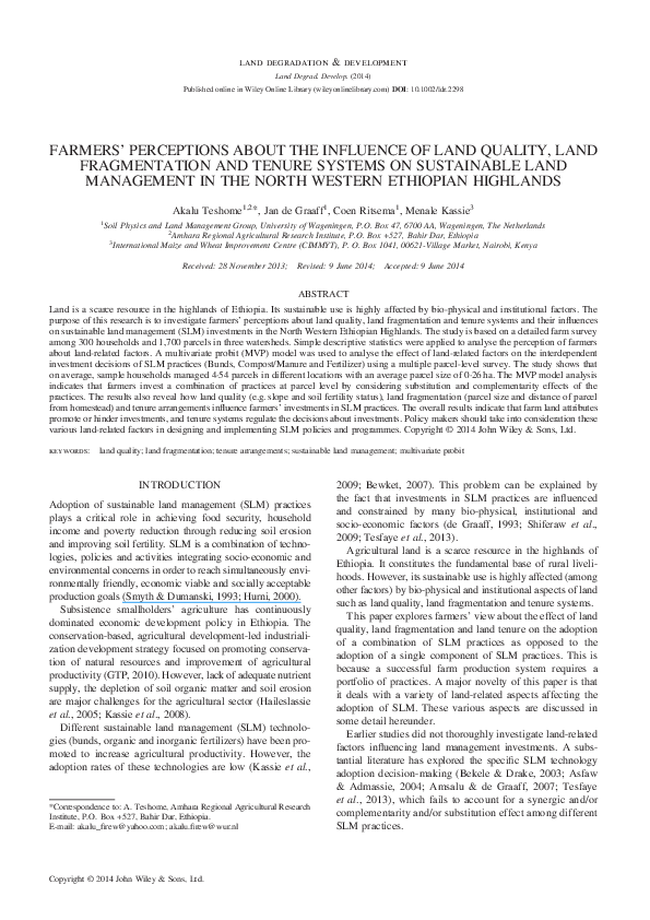 (PDF) FARMERS' PERCEPTIONS ABOUT THE INFLUENCE OF LAND QUALITY, LAND FRAGMENTATION AND TENURE ...