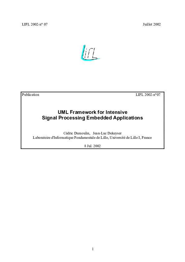 (PDF) UML Framework for Intensive Signal Processing Embedded Applications