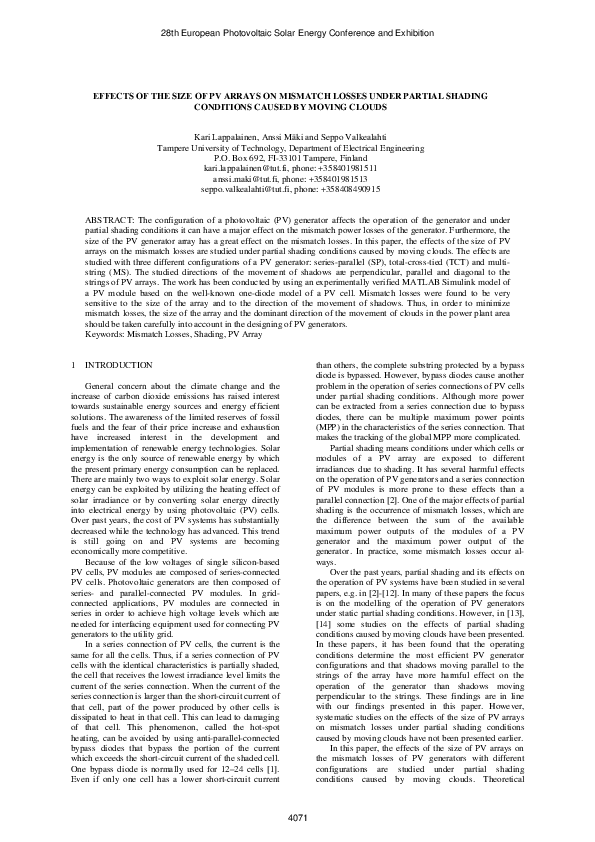 (PDF) Effects of the size of PV arrays on mismatch losses under partial ...
