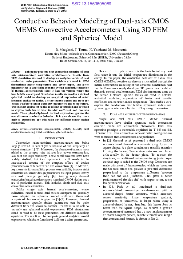 Pdf Conductive Behavior Modeling Of Dual Axis Cmos Mems Convective Accelerometers Using 3d Fem