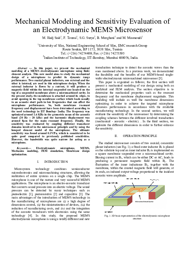 (PDF) Mechanical Modeling and Sensitivity Evaluation of an Electrodynamic MEMS Microsensor ...