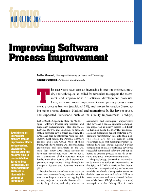 (PDF) Improving software process improvement
