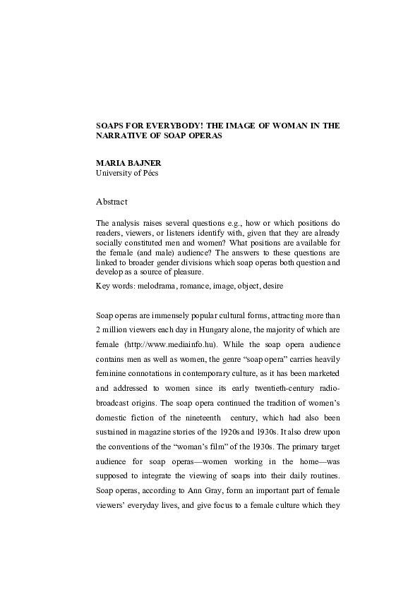 (DOC) SOAPS FOR EVERYBODY! THE IMAGE OF WOMAN IN THE NARRATIVE OF SOAP ...