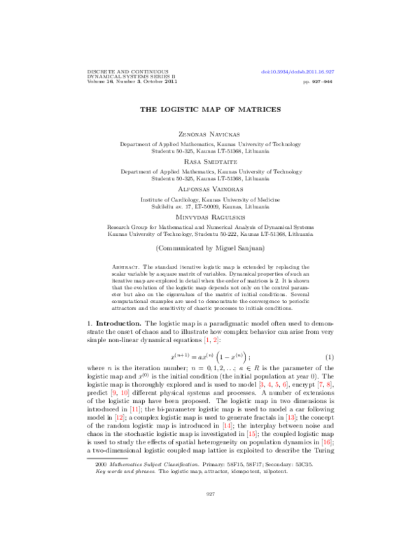 (PDF) The logistic map of matrices