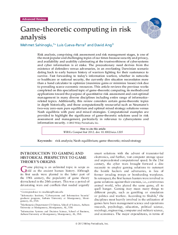 Pdf Game Theoretic Computing In Risk Analysis Luis Cueva Parra