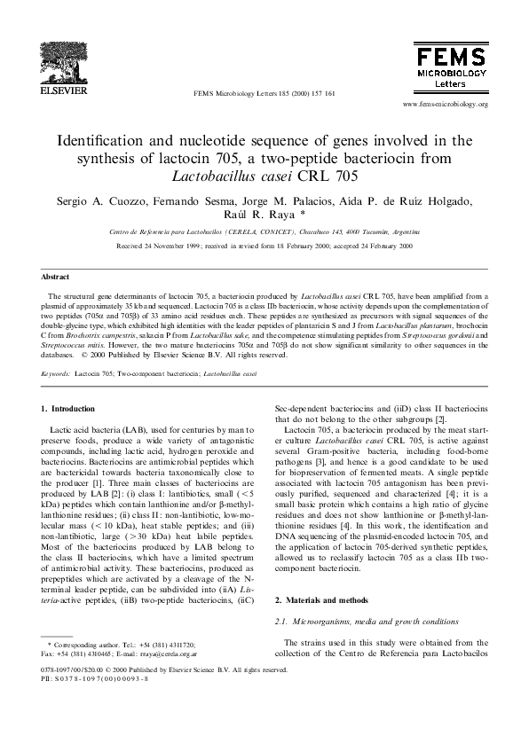 (PDF) Identification and nucleotide sequence of genes involved in the synthesis of lactocin 705 ...