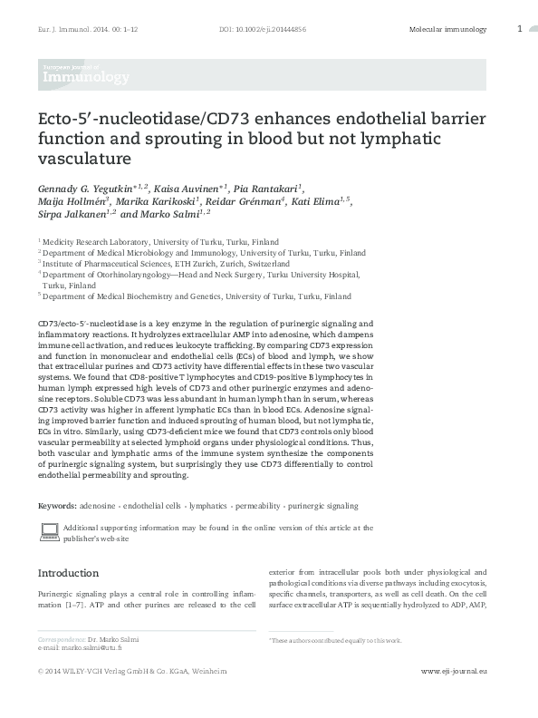 (PDF) Ecto-5′-nucleotidase/CD73 enhances endothelial barrier function ...