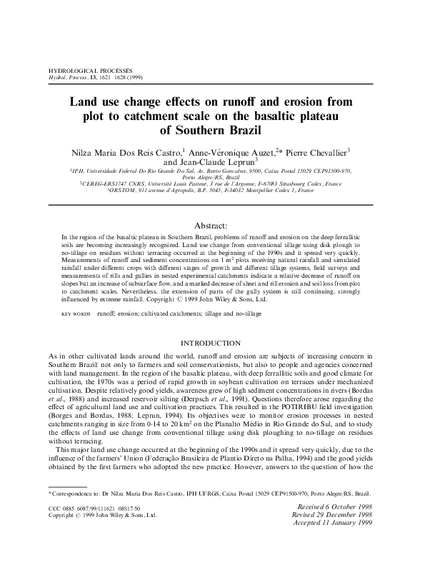 (PDF) Land use change effects on runoff and erosion from plot to catchment scale on the basaltic ...
