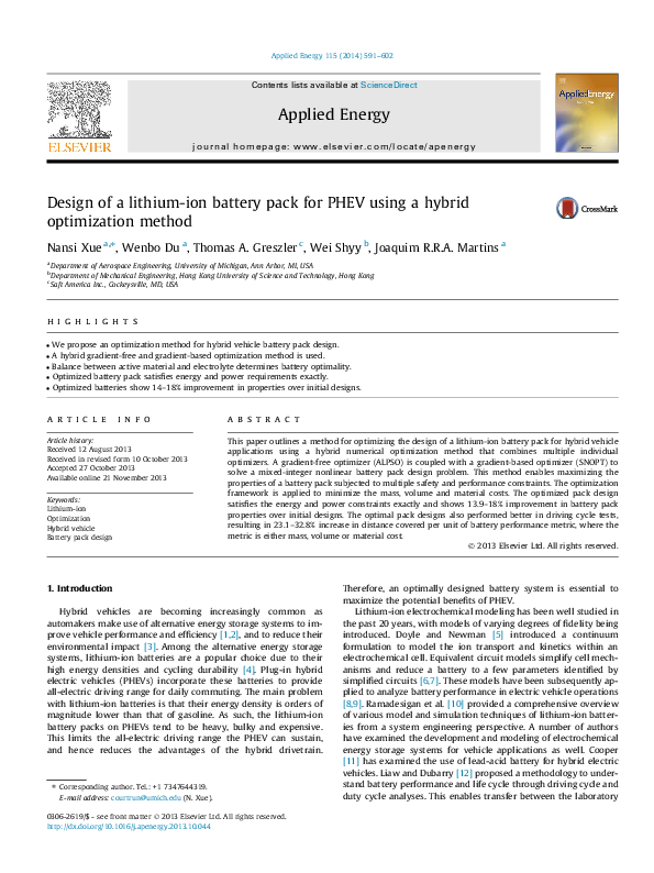 (PDF) Design of a lithium-ion battery pack for PHEV using a hybrid ...