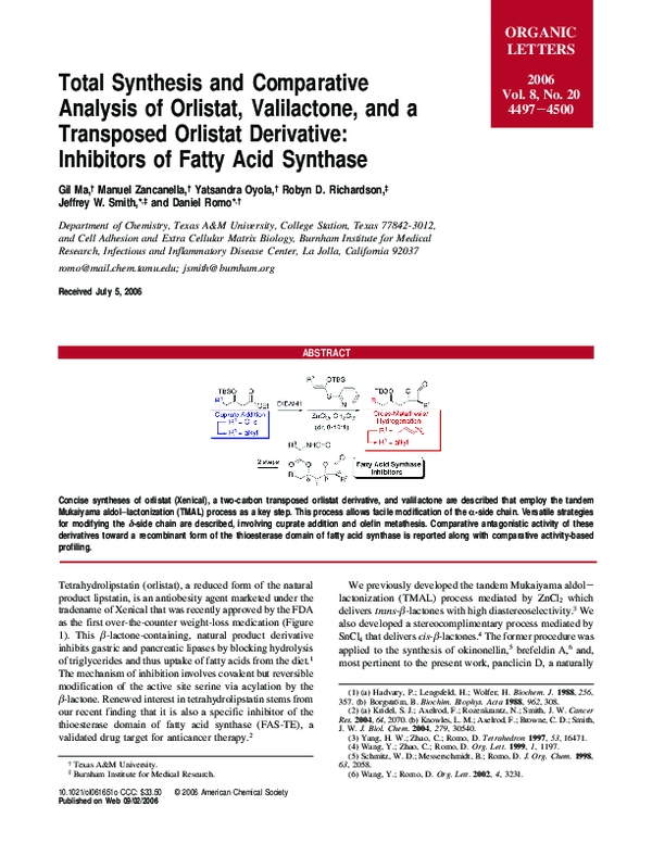 (PDF) Total Synthesis and Comparative Analysis of Orlistat, Valilactone ...