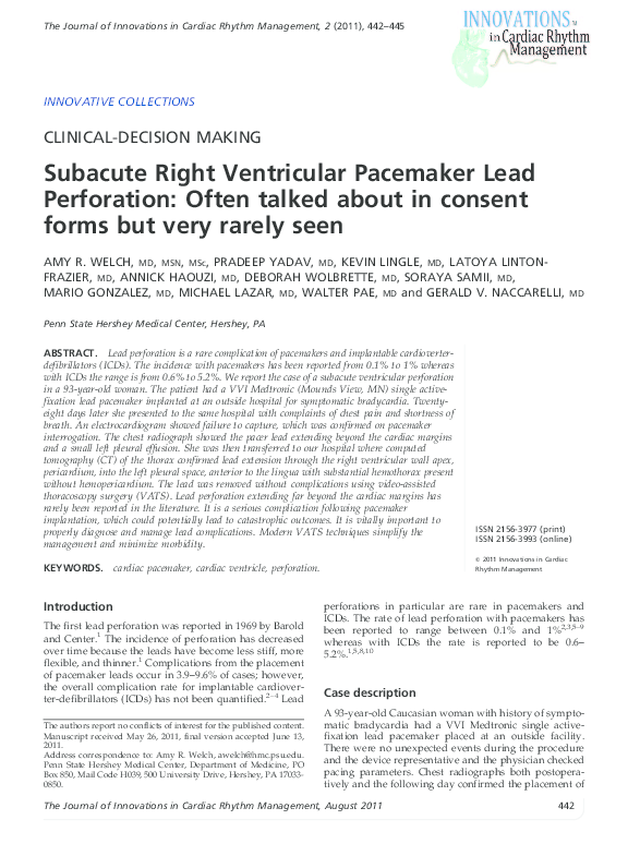 (PDF) CLINICAL-DECISION MAKING Subacute Right Ventricular Pacemaker ...