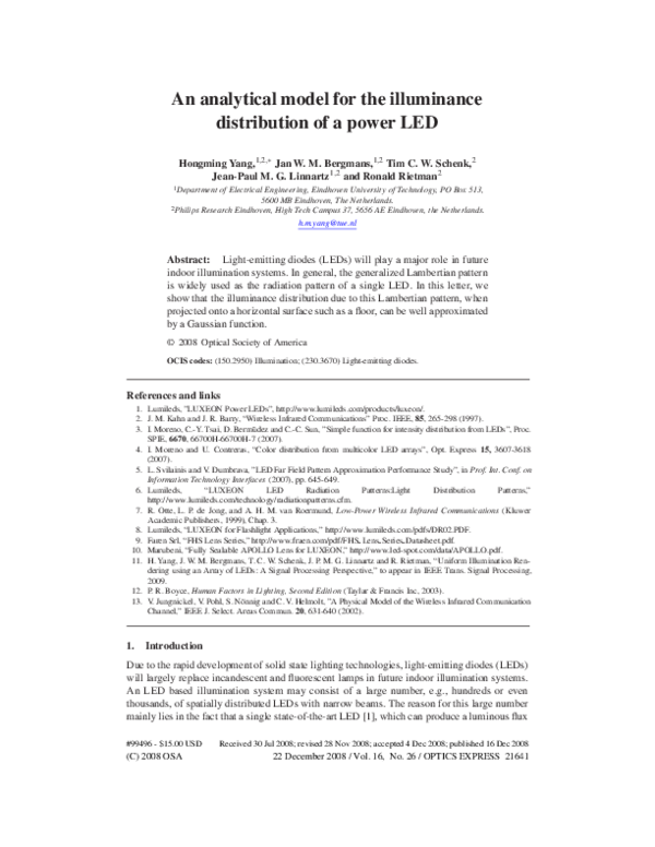 (PDF) An analytical model for the illuminance distribution of a power LED