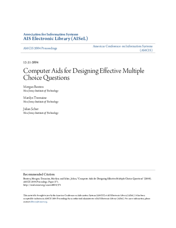 (PDF) Computer Aids for Designing Effective Multiple Choice Questions