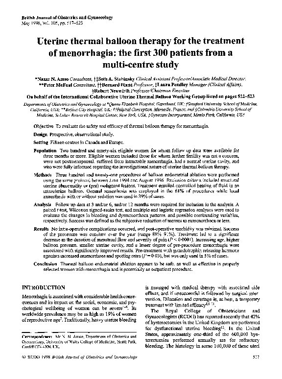 (PDF) Uterine thermal balloon therapy for the treatment of menorrhagia ...