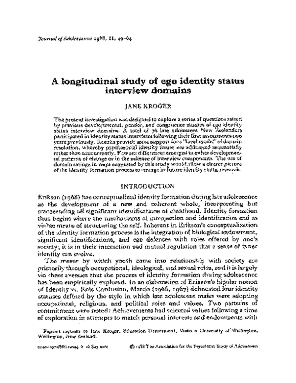 (PDF) A longitudinal study of ego identity status interview domains
