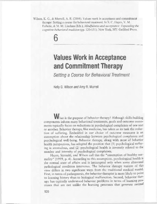 (PDF) Values Work in Acceptance and Commitment Therapy