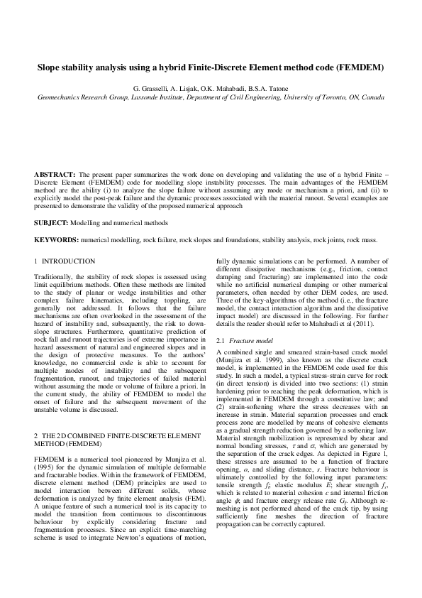 (PDF) Slope stability assessment using a hybrid finite-discrete element ...