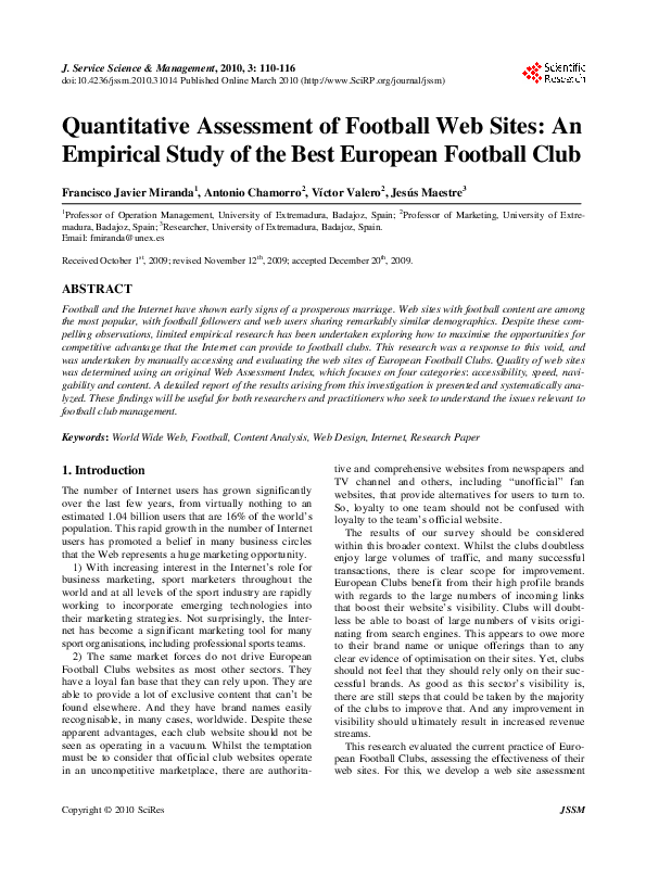 (PDF) Quantitative Assessment of Football Web Sites: An Empirical Study ...