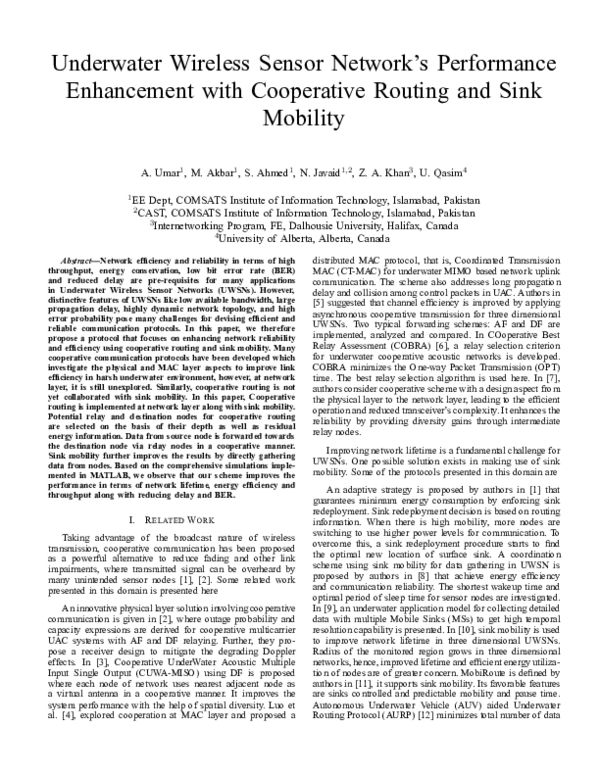 (PDF) Underwater Wireless Sensor Network's Performance Enhancement with Cooperative Routing and ...
