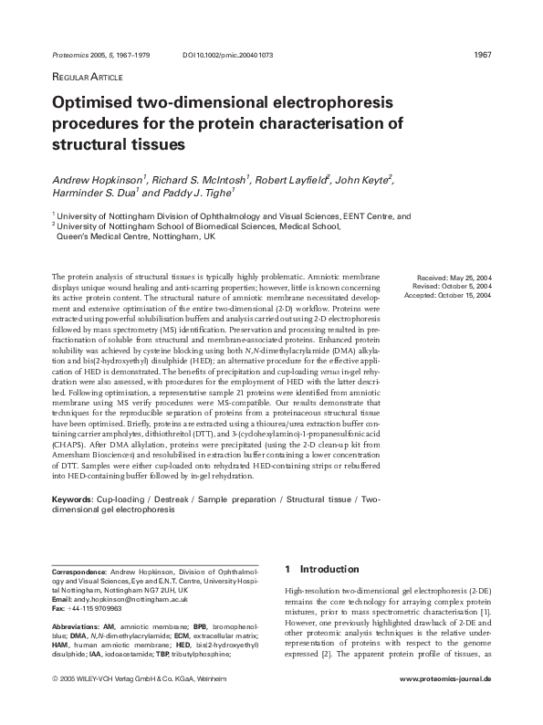 (PDF) Optimized 2D Electrophoresis for Amniotic Membrane Proteins