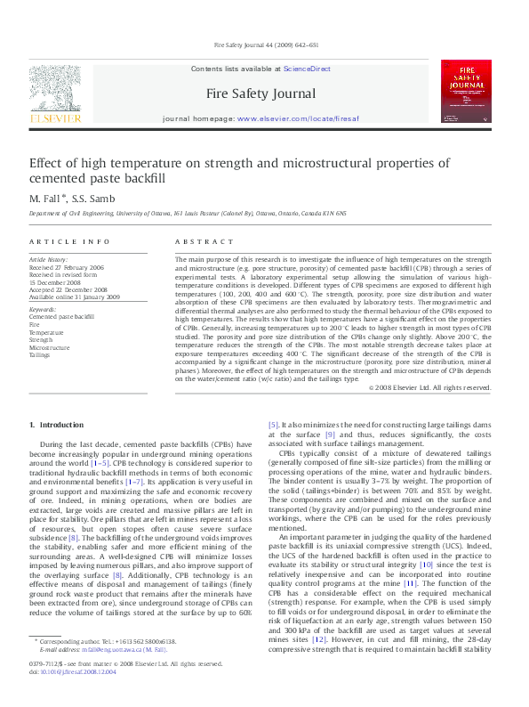 (PDF) Effect of high temperature on strength and microstructural properties of cemented paste ...