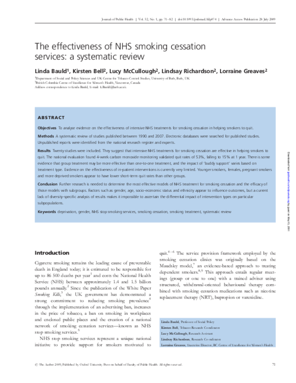 (PDF) The effectiveness of NHS smoking cessation services: a systematic review