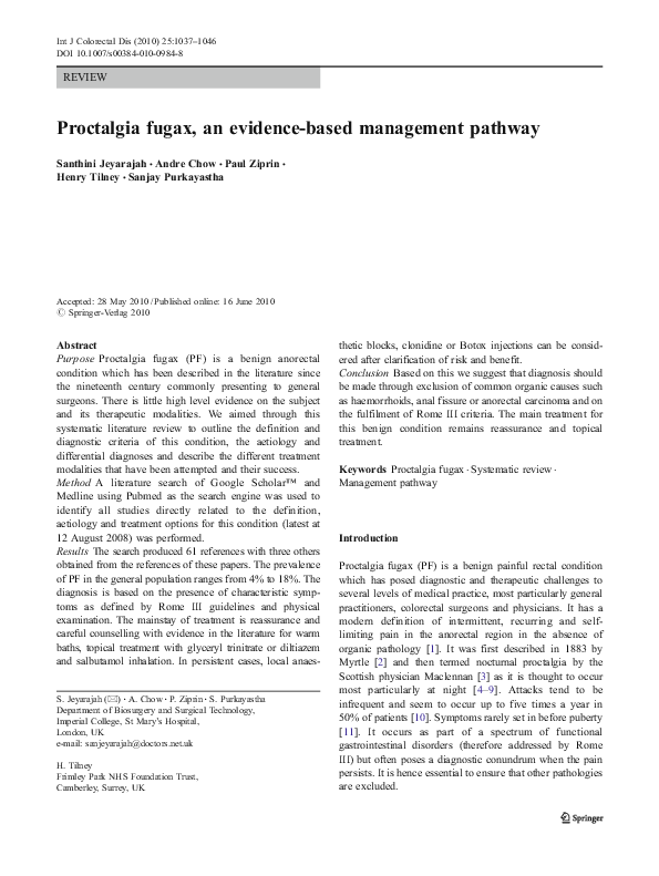 (PDF) Proctalgia fugax, an evidence-based management pathway
