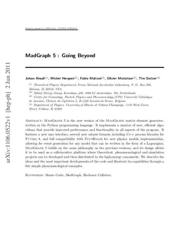 (PDF) MadGraph 5: going beyond