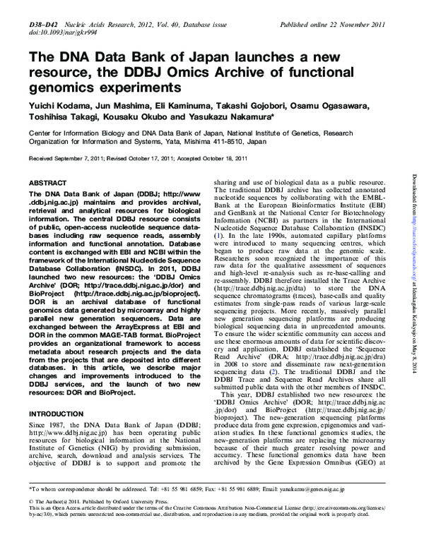 (PDF) The DNA Data Bank of Japan launches a new resource, the DDBJ ...